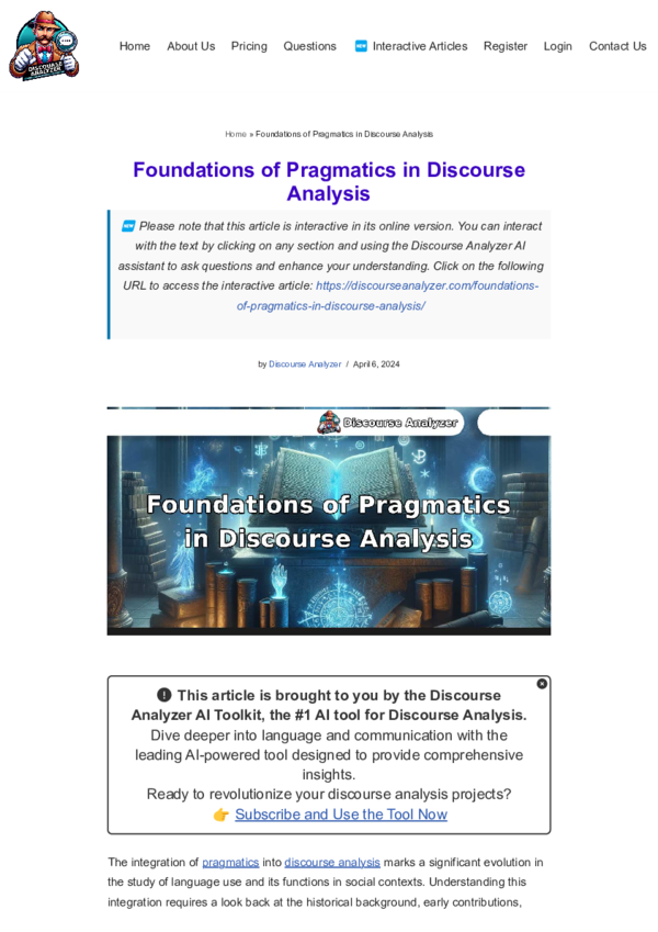 (PDF) Foundations of Pragmatics in Discourse Analysis