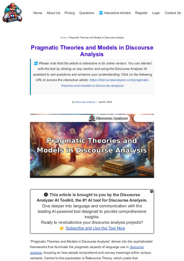 (PDF) Pragmatic Theories and Models in Discourse Analysis