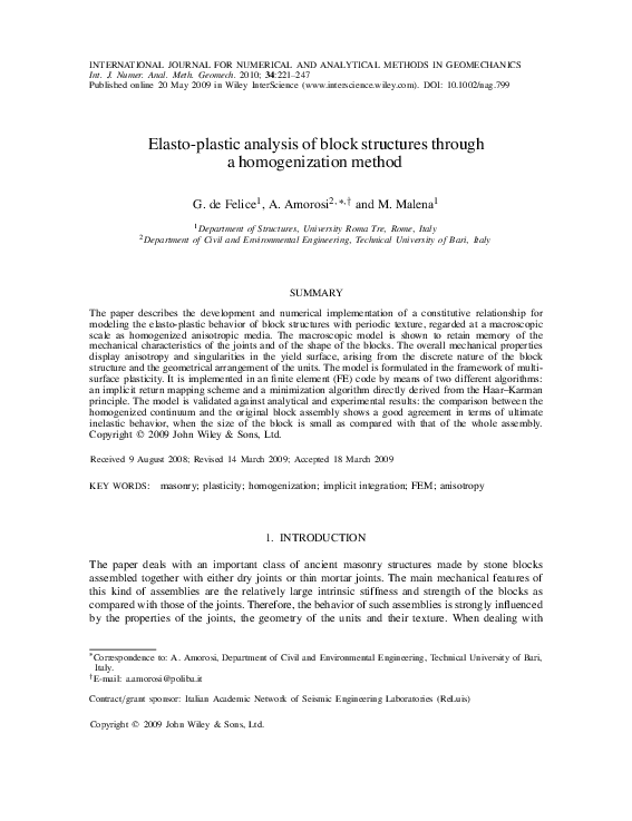 (PDF) Elasto-plastic analysis of block structures through a homogenization method