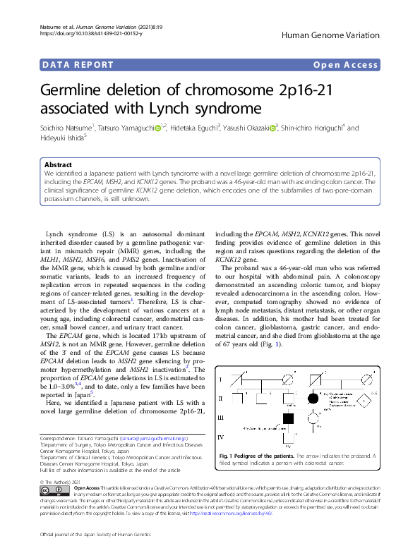 (PDF) Germline deletion of chromosome 2p16-21 associated with Lynch ...