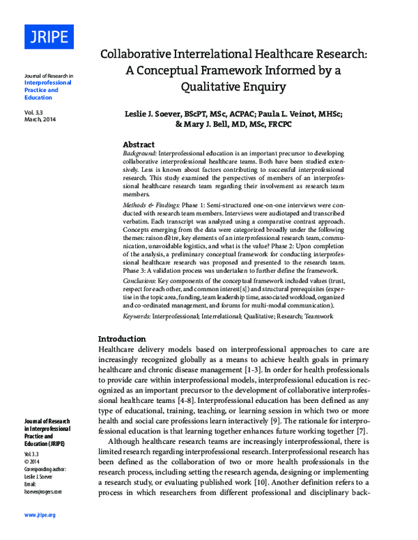 (PDF) Framework for Effective Interprofessional Research