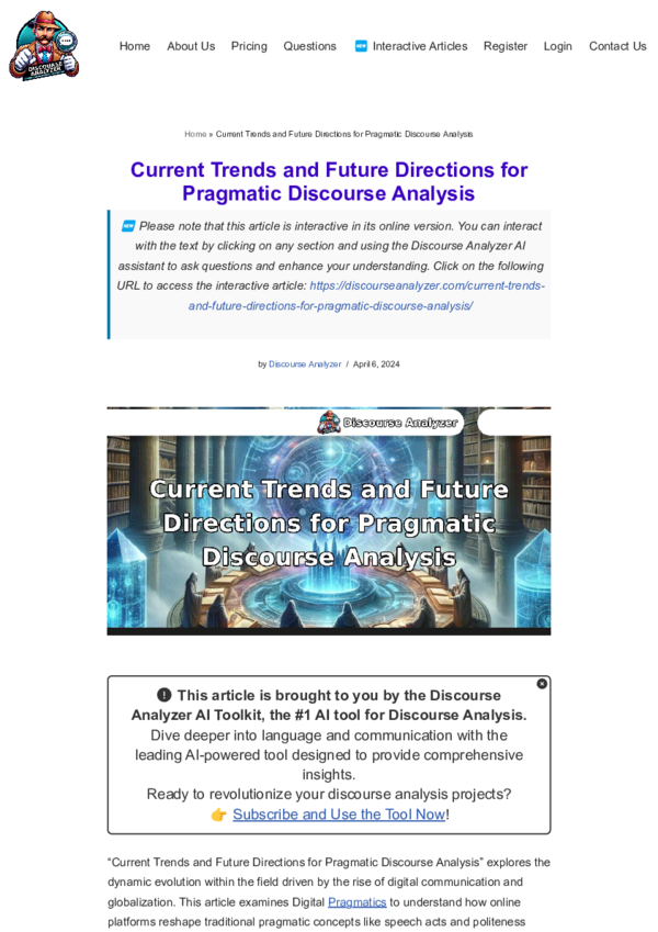(PDF) Current Trends and Future Directions for Pragmatic Discourse Analysis