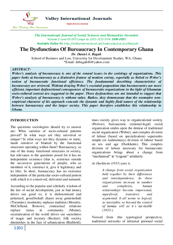 (PDF) The Dysfunctions Of Bureaucracy In Contemporary Ghana