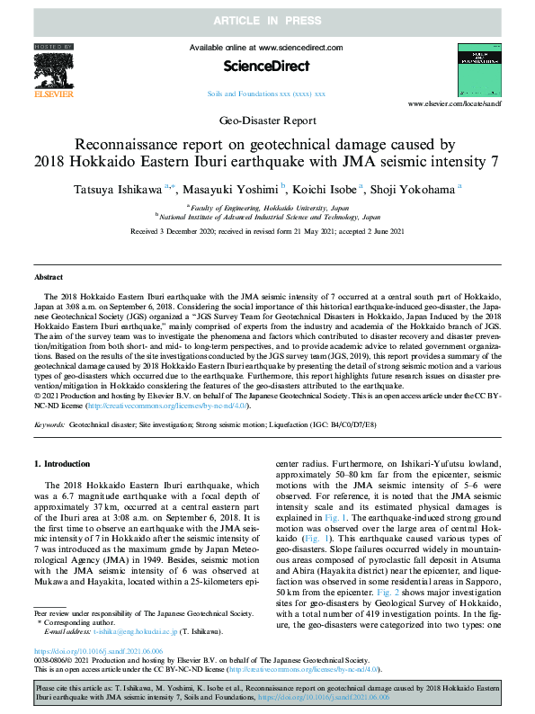 (PDF) Reconnaissance report on geotechnical damage caused by 2018 ...