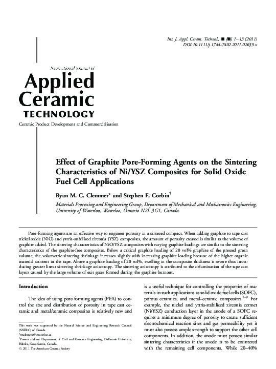 (PDF) Effect of Graphite Pore‐Forming Agents on the Sintering Characteristics of Ni/YSZ ...