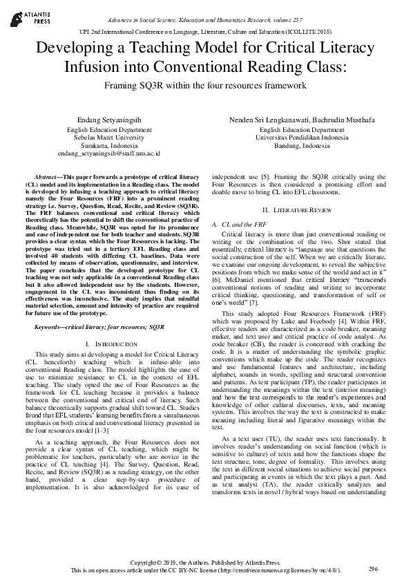 (PDF) Developing a Teaching Model for Critical Literacy Infusion into ...