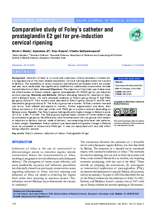 (PDF) Comparative study of Foley’s catheter and prostaglandin E2 gel ...