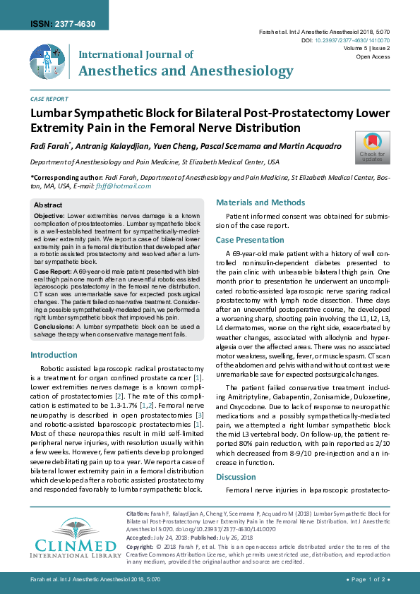 (PDF) Lumbar Sympathetic Block for Bilateral Post-Prostatectomy Lower ...