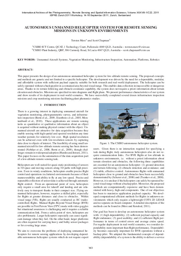 (PDF) Autonomous Unmanned Helicopter System for Remote Sensing Missions in Unknown Environments