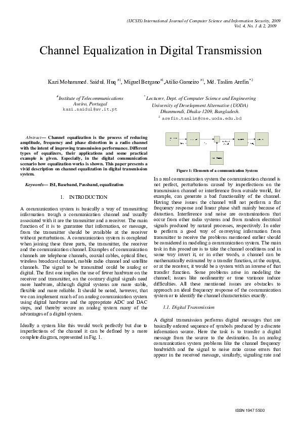 (PDF) Channel Equalization in Digital Transmission