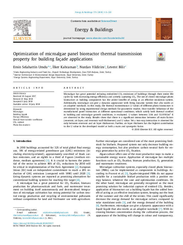 (PDF) Optimization of microalgae panel bioreactor thermal transmission ...