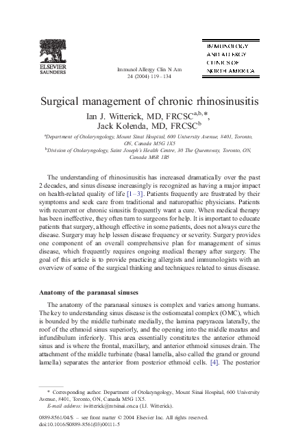 (PDF) Surgical management of chronic rhinosinusitis