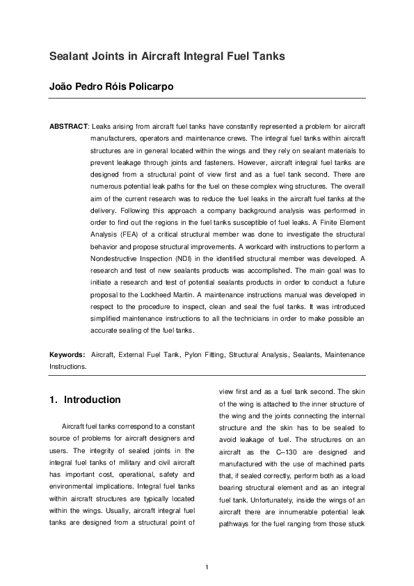 (PDF) Sealant Joints in Aircraft Integral Fuel Tanks