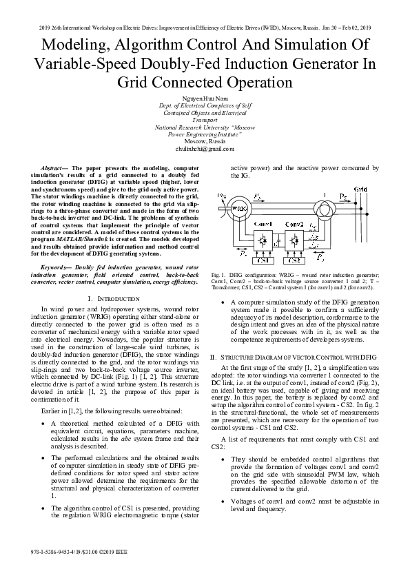 (PDF) Modeling, Algorithm Control And Simulation Of Variable-Speed Doubly-Fed Induction ...