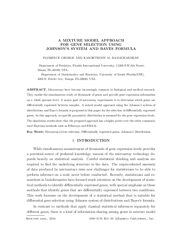 (PDF) A mixture model approach for gene selection using Johnson's ...