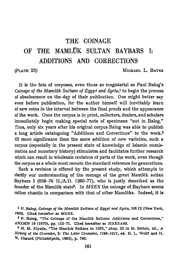 (PDF) Bates, Coinage of the Mamluk Sultan Baybars I, Additions and ...