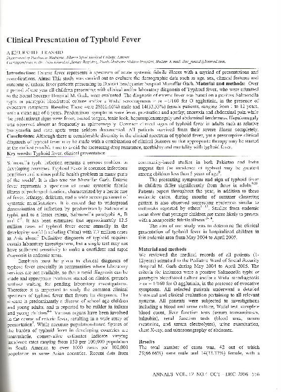 (PDF) Clinical presentation of typhoid fever
