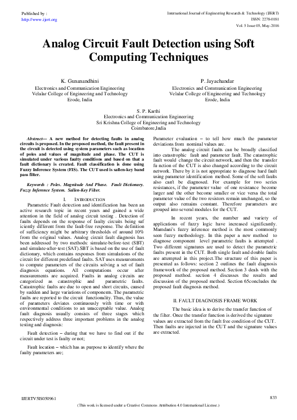 Pdf Analog Circuit Fault Detection Using Soft Computing Techniques