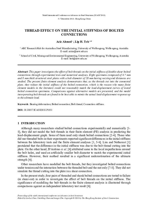 (PDF) Thread Effect on the Initial Stiffness of Bolted Connections ...
