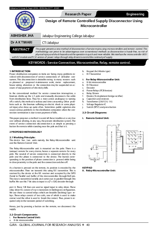(PDF) Design of Remote Controlled Supply Disconnector Using Microcontroller