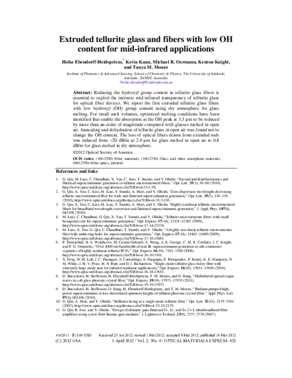 (PDF) Extruded tellurite glass and fibers with low OH content for mid ...