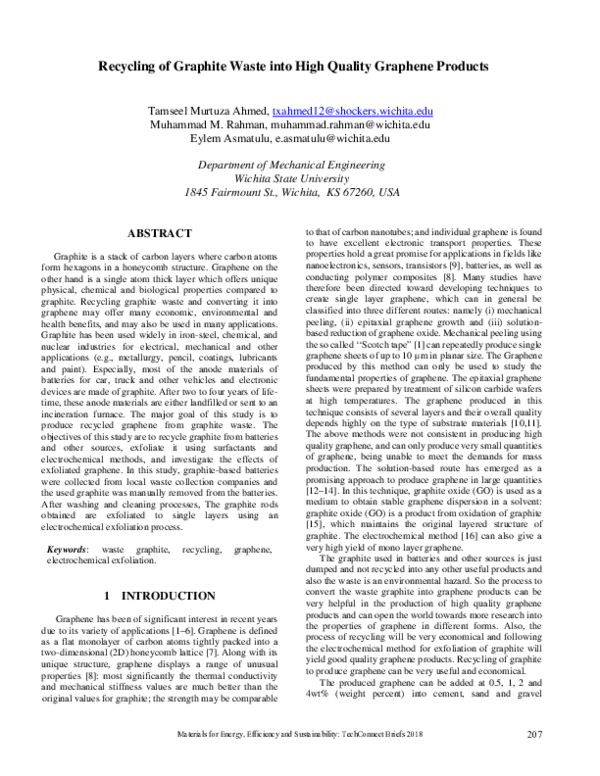 (PDF) Recycling of Graphite Waste into High Quality Graphene Products