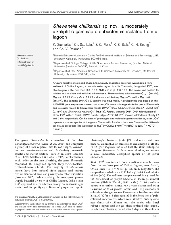 (PDF) Shewanella chilikensis sp. nov., a moderately alkaliphilic ...