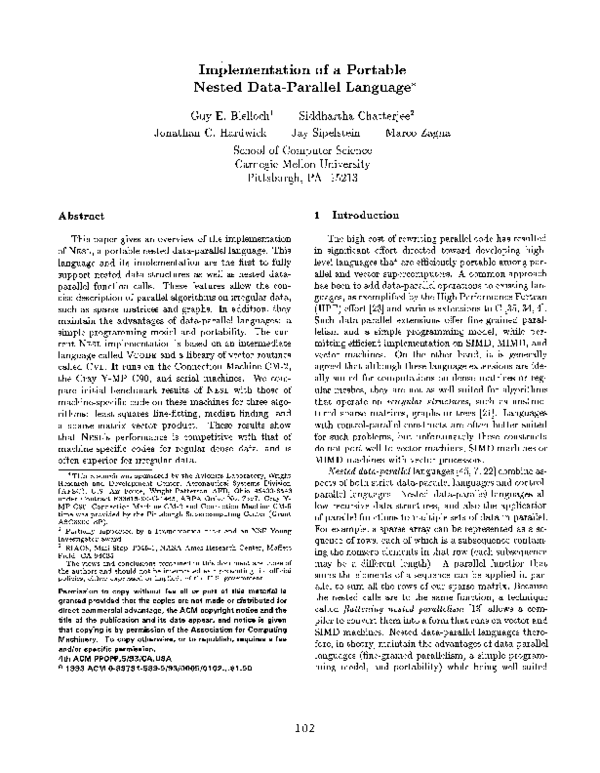 (PDF) Implementation of a portable nested data-parallel language