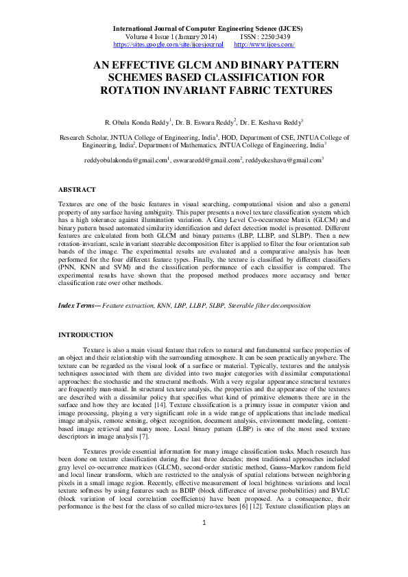 Pdf An Effective Glcm And Binary Pattern Schemes Based Classification For Rotation Invariant