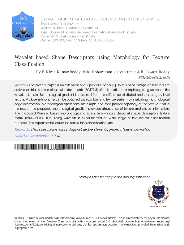 (PDF) Wavelet based Shape Descriptors using Morphology for Texture Classification