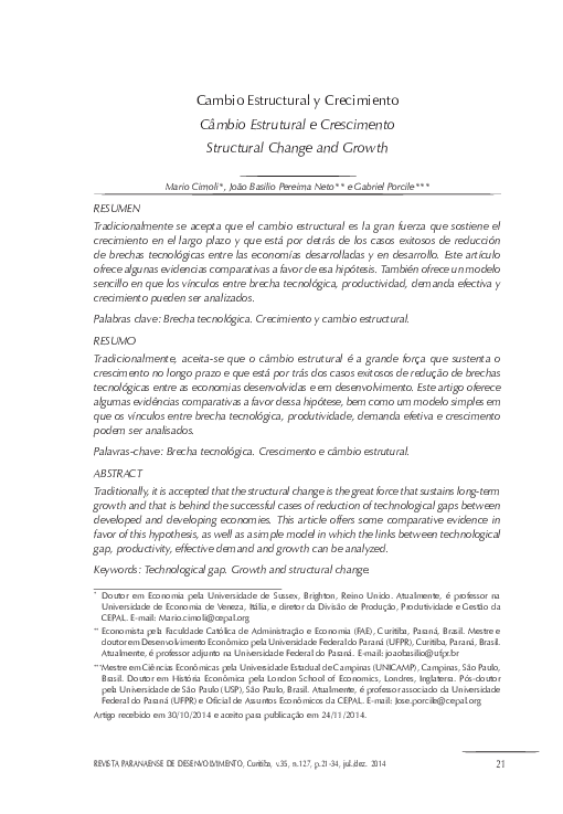 (PDF) Cambio Estructural y Crecimiento Câmbio Estrutural e Crescimento ...