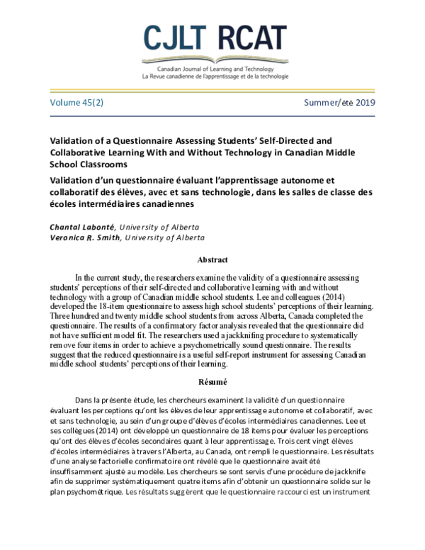 (PDF) Validation of a questionnaire assessing students’ self-directed ...
