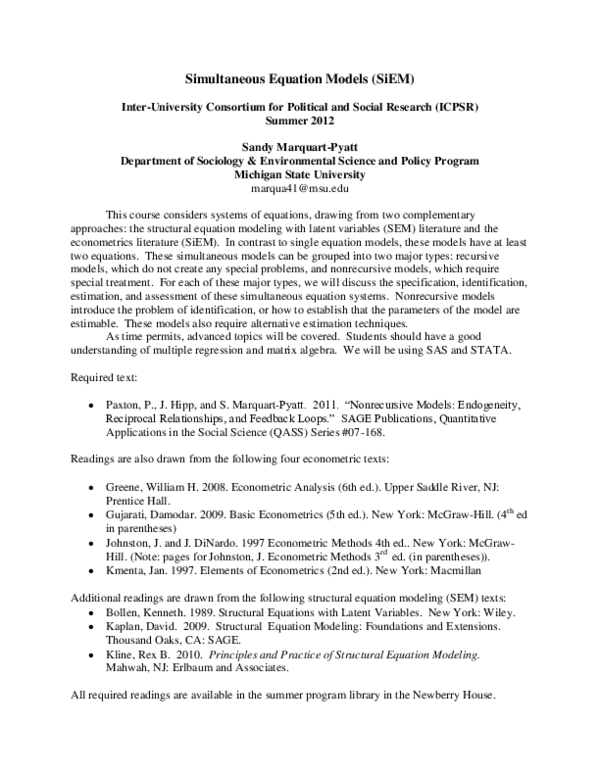 (PDF) Simultaneous Equation Models
