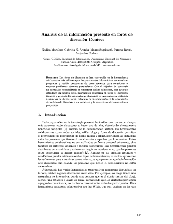 (PDF) Análisis de información presente en foros de discusión técnicos