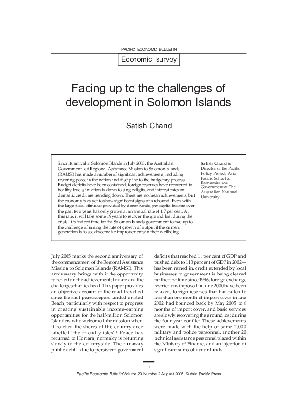 (PDF) Facing up to the challenges of development in Solomon Islands