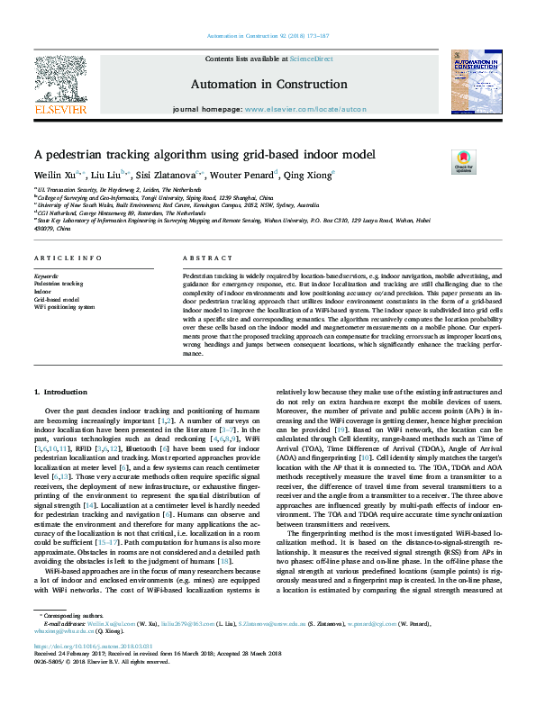 Pdf A Pedestrian Tracking Algorithm Using Grid Based Indoor Model