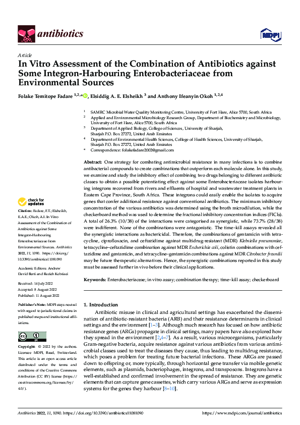 (PDF) In Vitro Assessment of the Combination of Antibiotics against ...