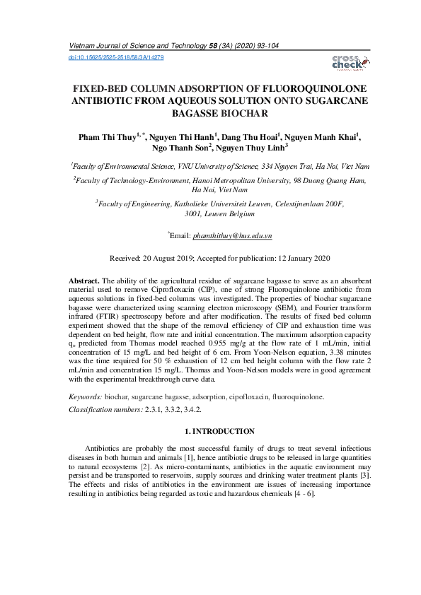 (PDF) Fixed-Bed Column Adsorption of Fluoroquinolone Antibiotic from Aqueous Solution Onto ...