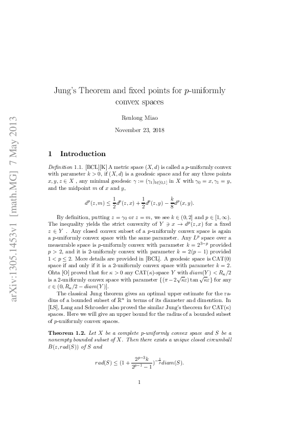 Pdf Jungs Theorem And Fixed Points For P Uniformly Convex Spaces