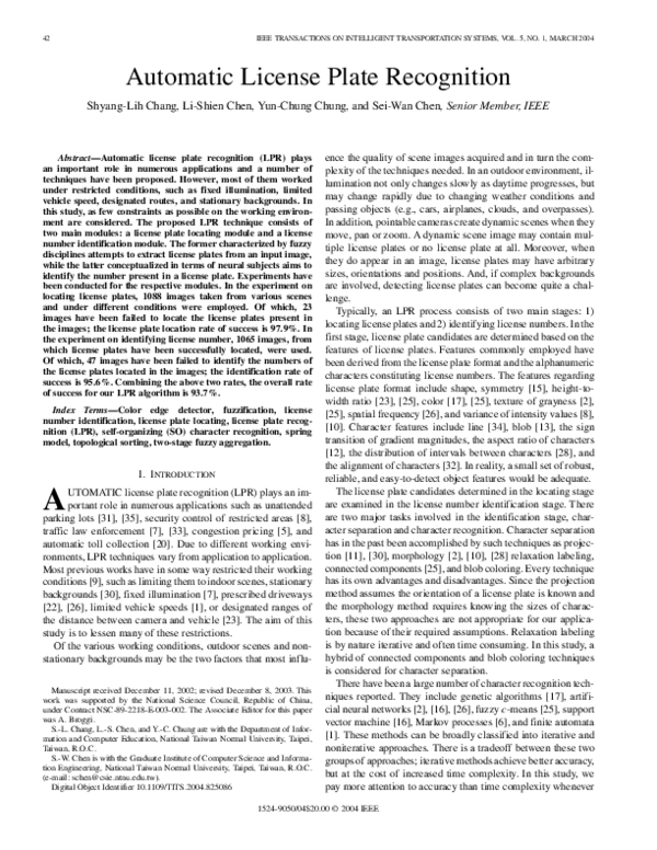 (PDF) Automatic license plate recognition