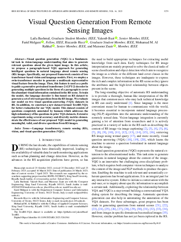 (PDF) Visual Question Generation From Remote Sensing Images