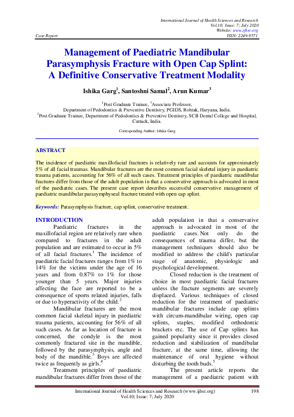 (PDF) Management of Paediatric Mandibular Parasymphysis Fracture with ...