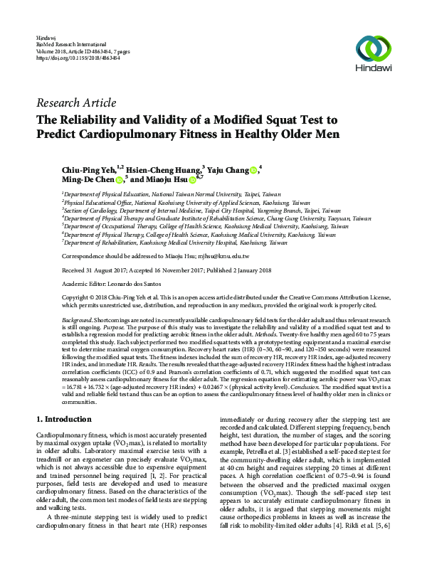 (PDF) The Reliability and Validity of a Modified Squat Test to Predict ...