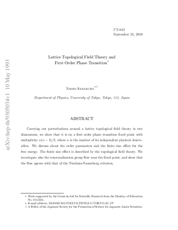 (PDF) Lattice Topological Field Theory & Phase Transition