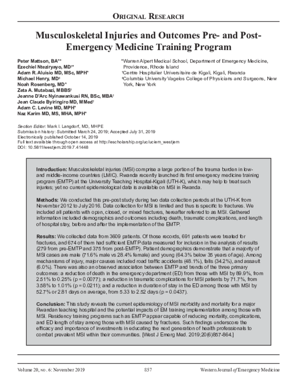 (PDF) Musculoskeletal Injuries and Outcomes Pre- and Post- Emergency ...
