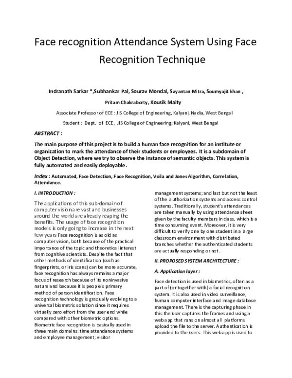 (PDF) Automated Face Recognition Attendance System (PDF) Automated Face Recognition Attendance System