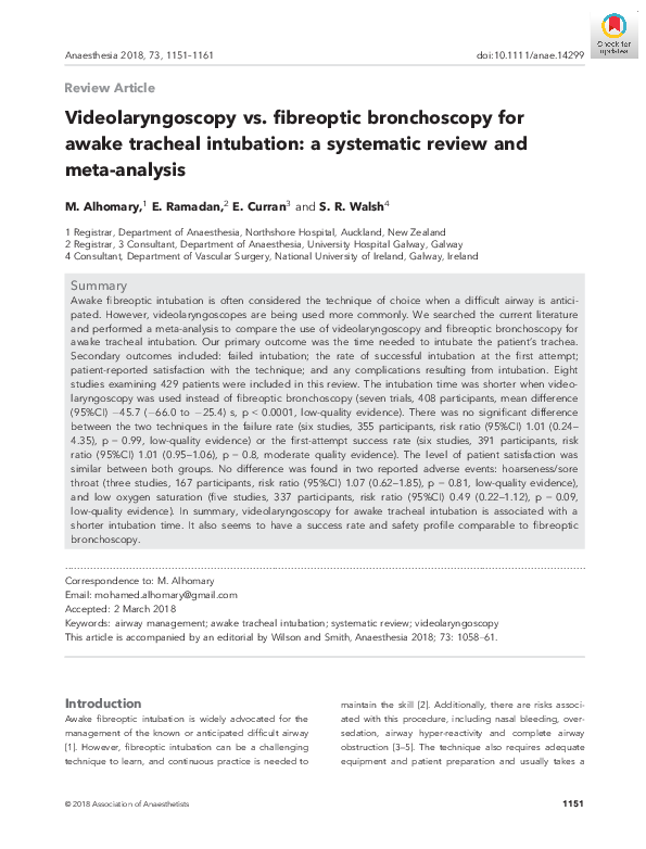 (PDF) Videolaryngoscopy vs. fibreoptic bronchoscopy for awake tracheal ...