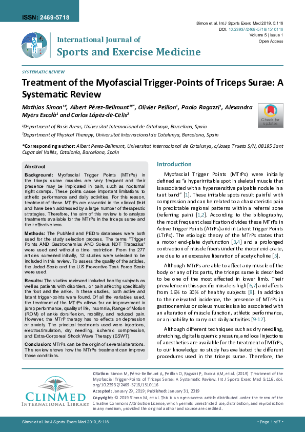 (PDF) Myofascial Trigger Point Treatment in Triceps Surae