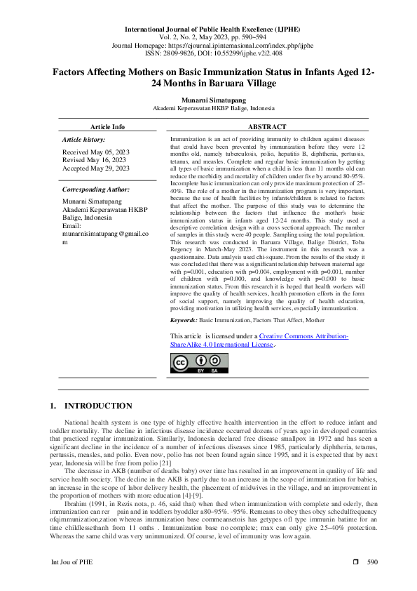 (PDF) Factors Affecting Mothers on Basic Immunization Status in Infants ...