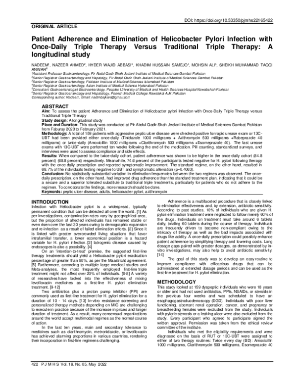 (PDF) Patient Adherence and Elimination of Helicobacter Pylori ...